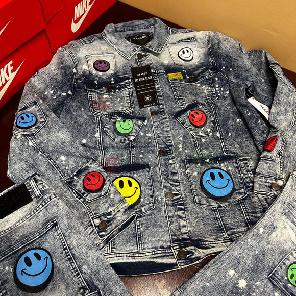 Reason | Jackets & Coats | Reason Mens Blue Smileyface Denim Jacket And ...